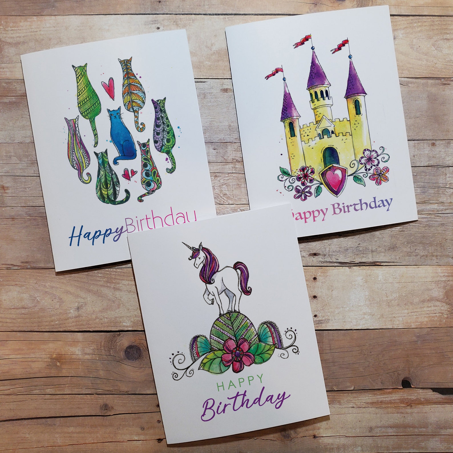 Birthday Card 3-pack Groovy Cats Birthday Card Castle | Etsy