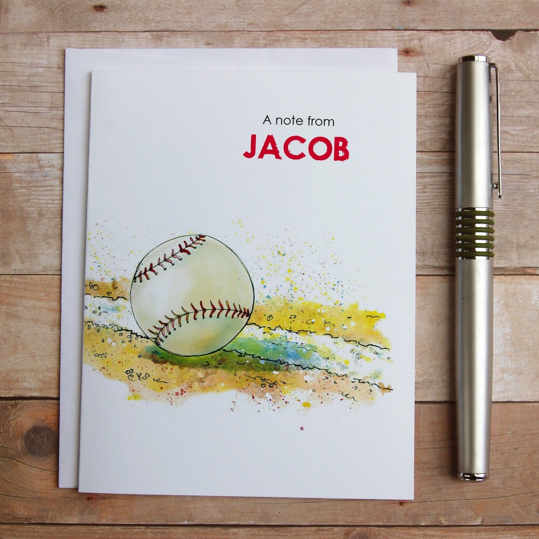 Personalized Baseball Note Cards, Watercolor Baseball Card, Thank You ...