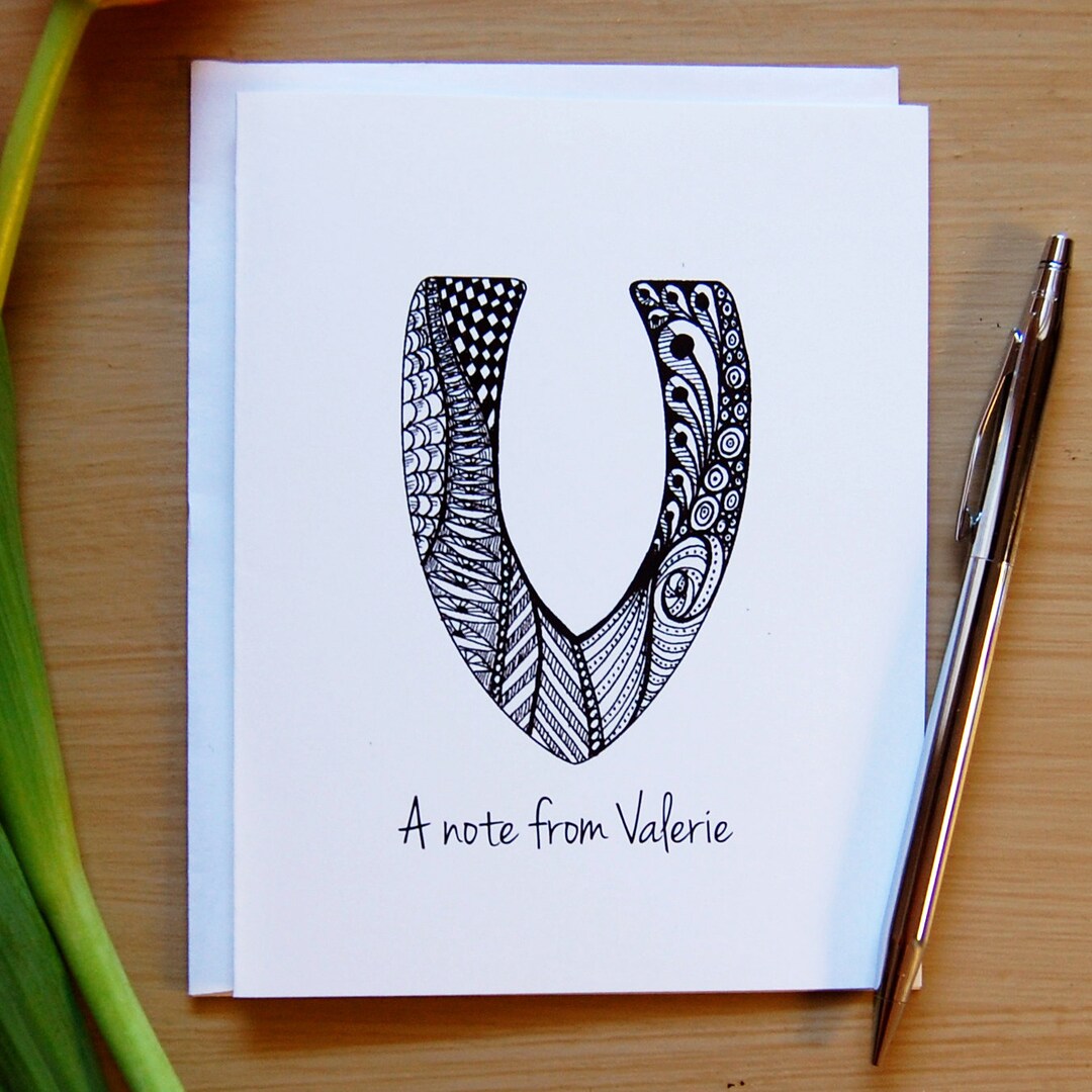 Personalized Note Cards V, Monogram Zentangle Note Card, Thank You Note ...