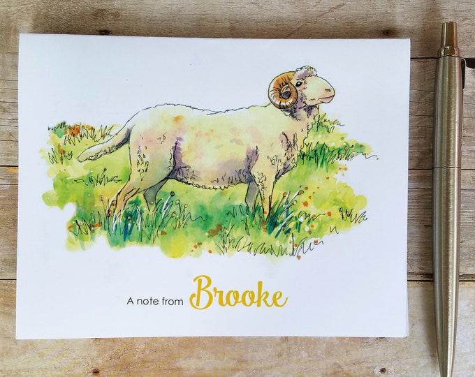 Personalized Ram Note Cards - Ram Sheep Thank You Notes, Farm Note ...