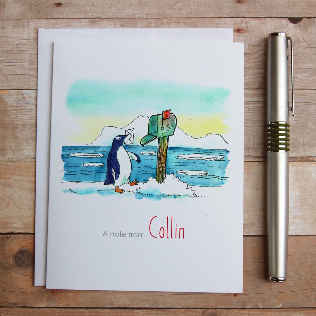 Personalized Penguin Note Cards - Penguin Mailbox, Gentoo Penguin ...