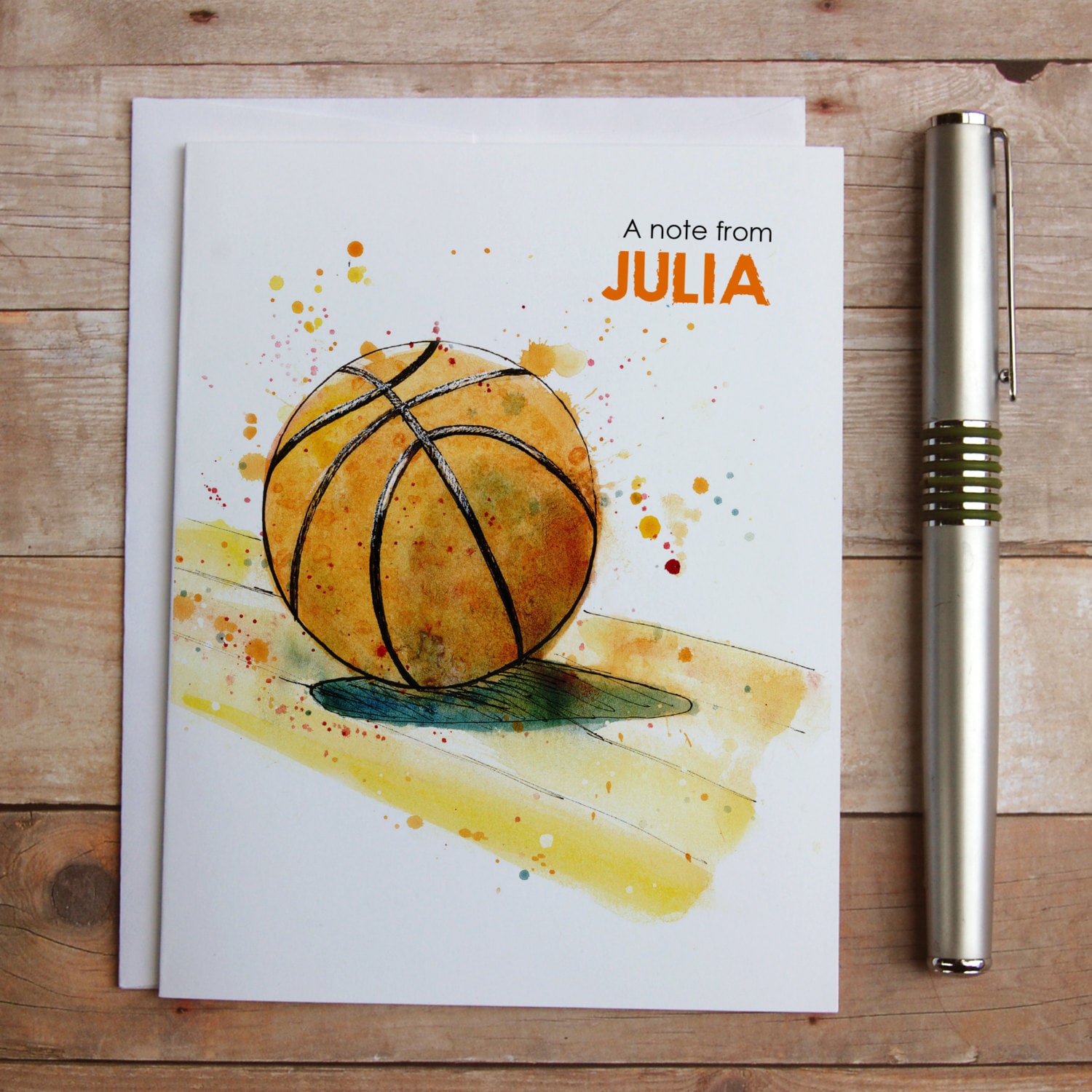 Personalized Basketball Note Cards Watercolor Basketball | Etsy