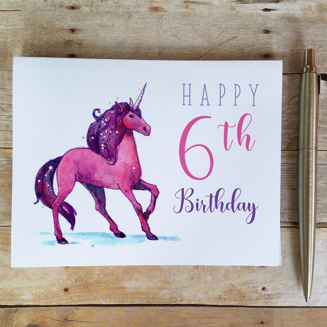 Unicorn Custom Numbered Birthday Card - Pink and Purple Unicorn ...