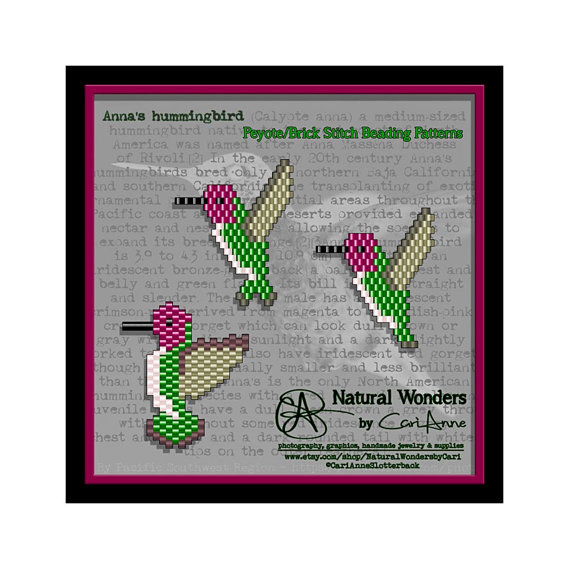 Anna's Hummingbird (3pc) Peyote/brick Stitch Beading Patterns for ...