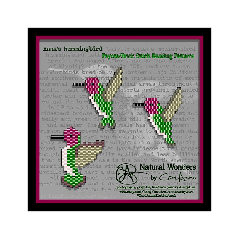 Anna's Hummingbird (3pc) Peyote/brick Stitch Beading Patterns for ...