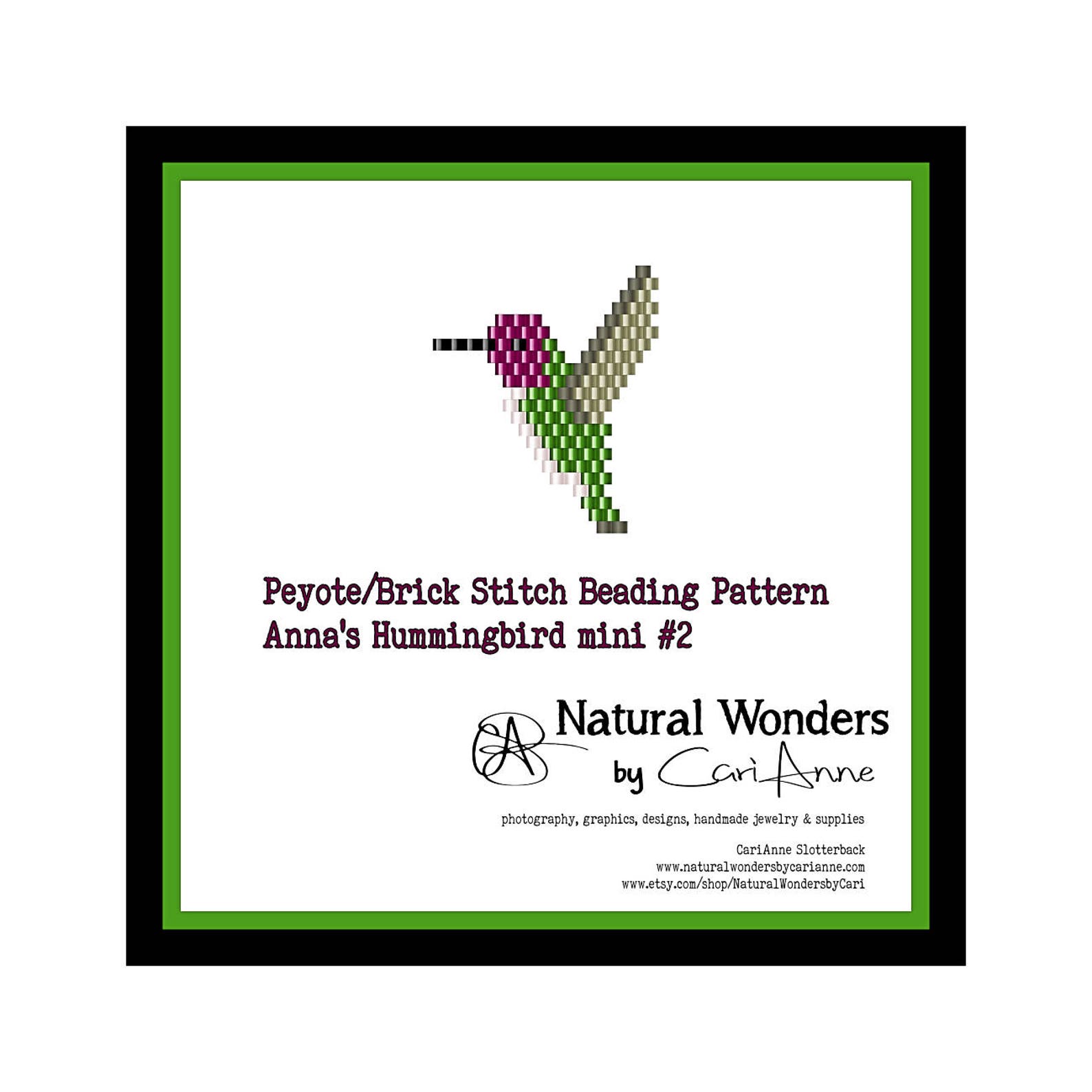 Anna's Hummingbird (3pc) Peyote/brick Stitch Beading Patterns for ...