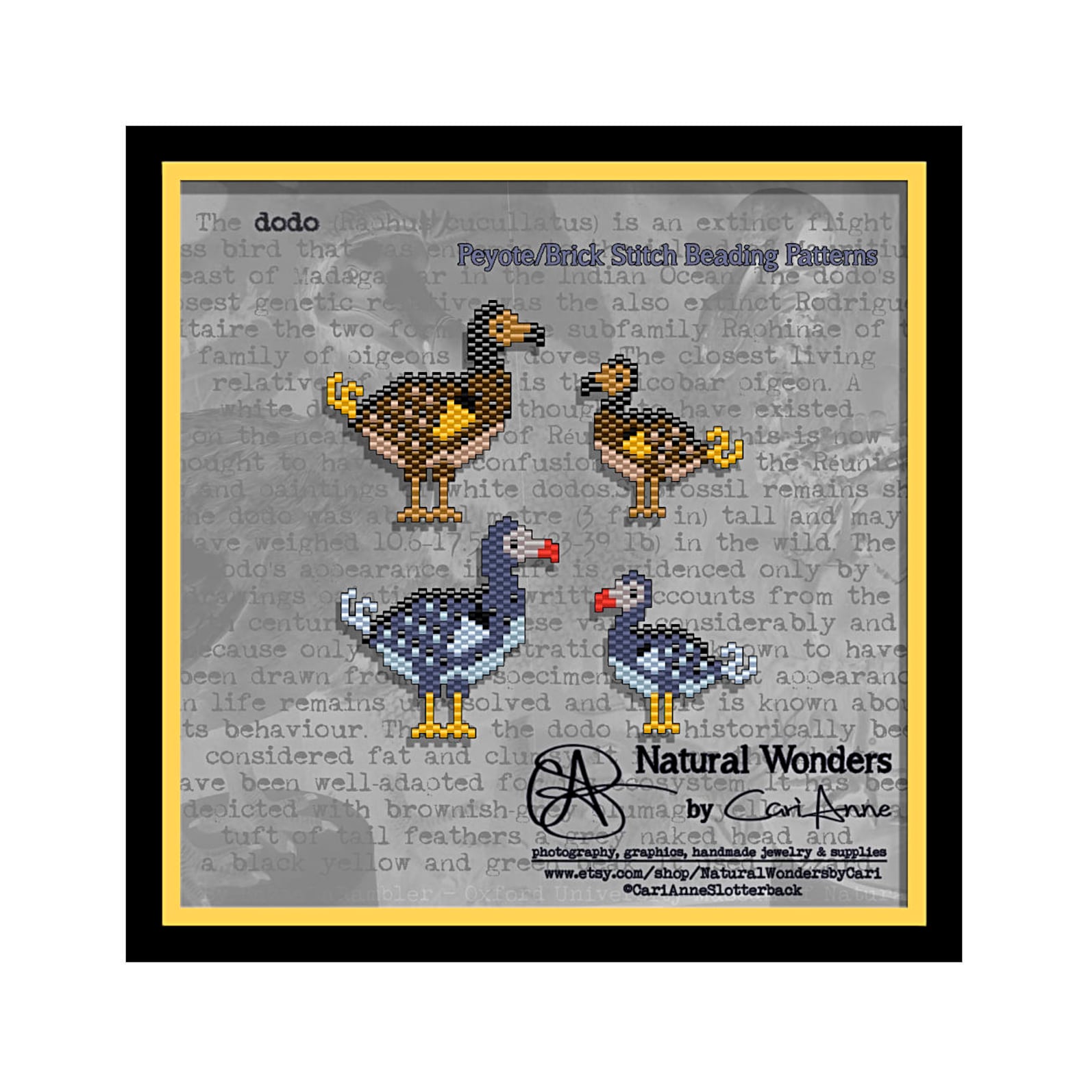 Dodo 4pc Brick / Peyote Stitch Pattern for Pendants, Earrings, Charms ...