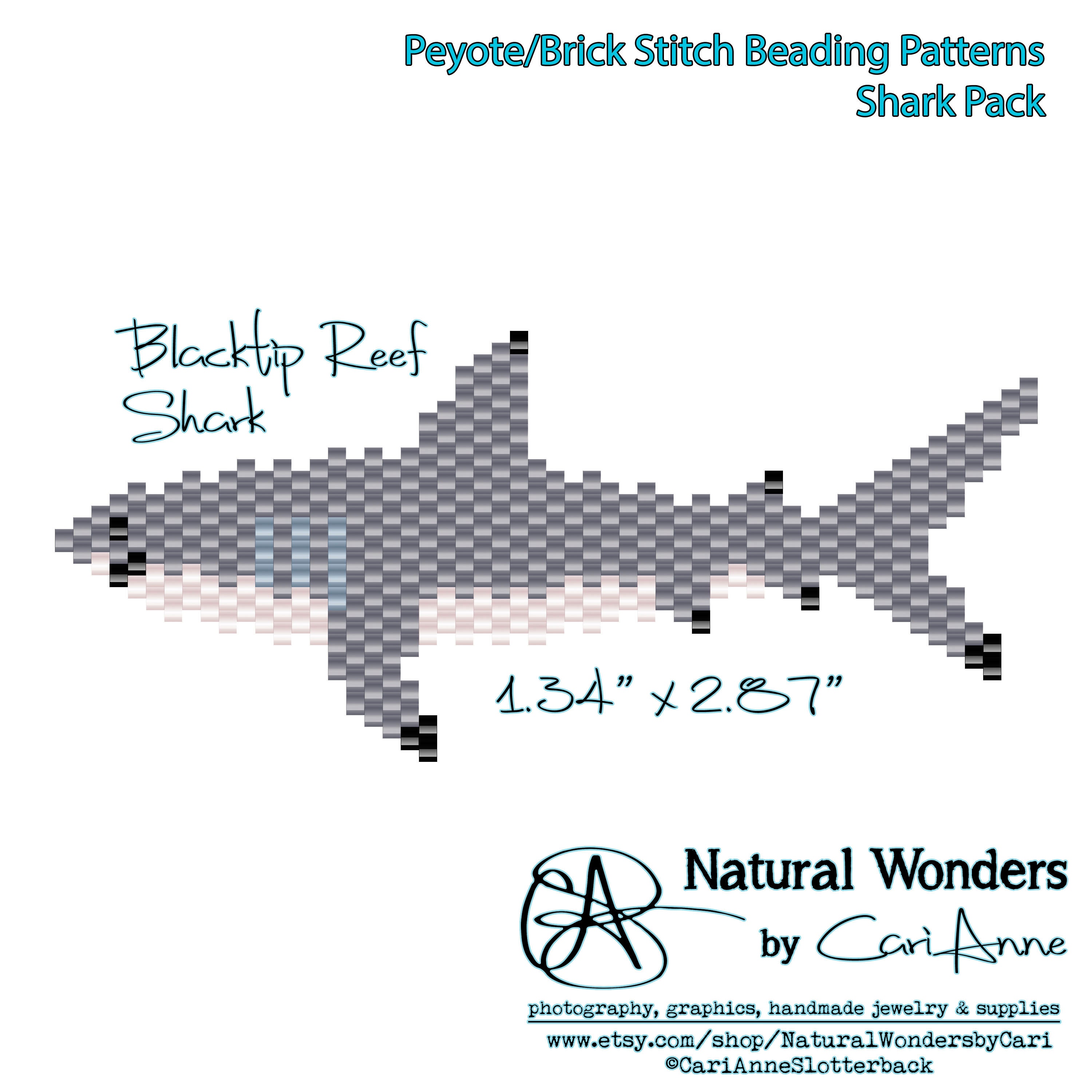 Shark 5pc Beading Pattern - Brick Stitch Patterns - Beaded Shark ...
