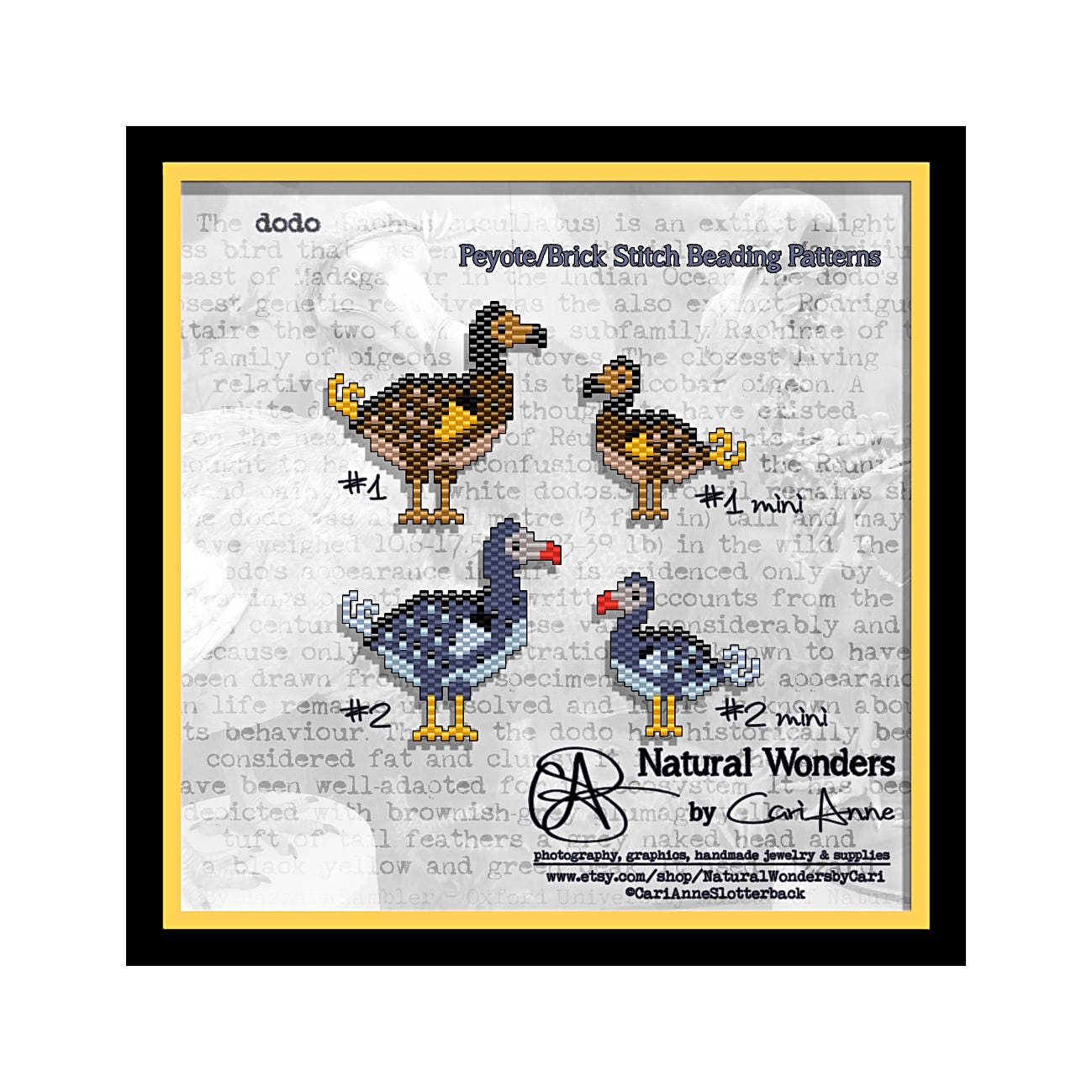 Dodo 4pc Brick / Peyote Stitch Pattern for Pendants, Earrings, Charms ...