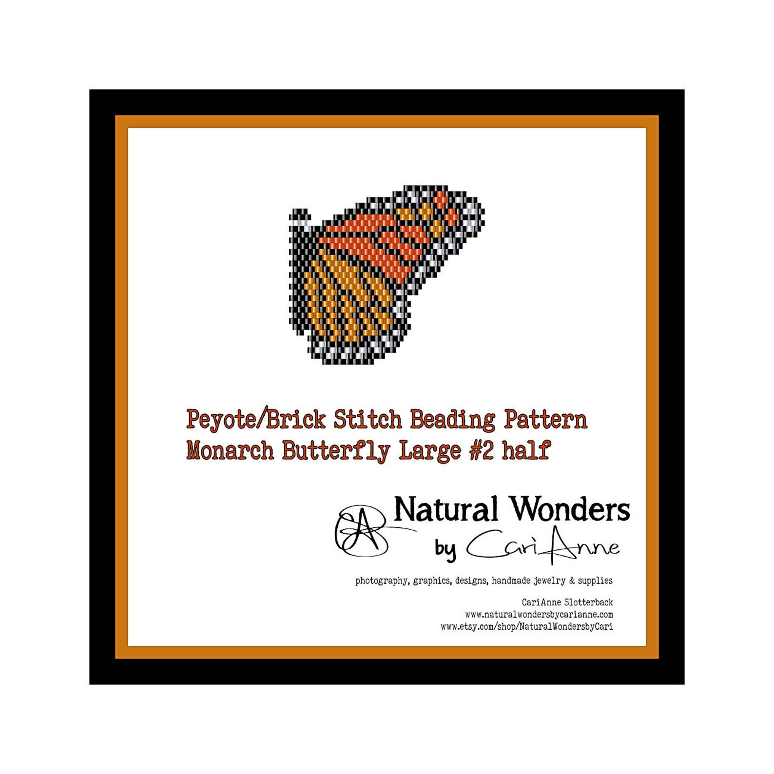 Monarch Butterfly Large 2 Half Beading Pattern Bead Work - Etsy