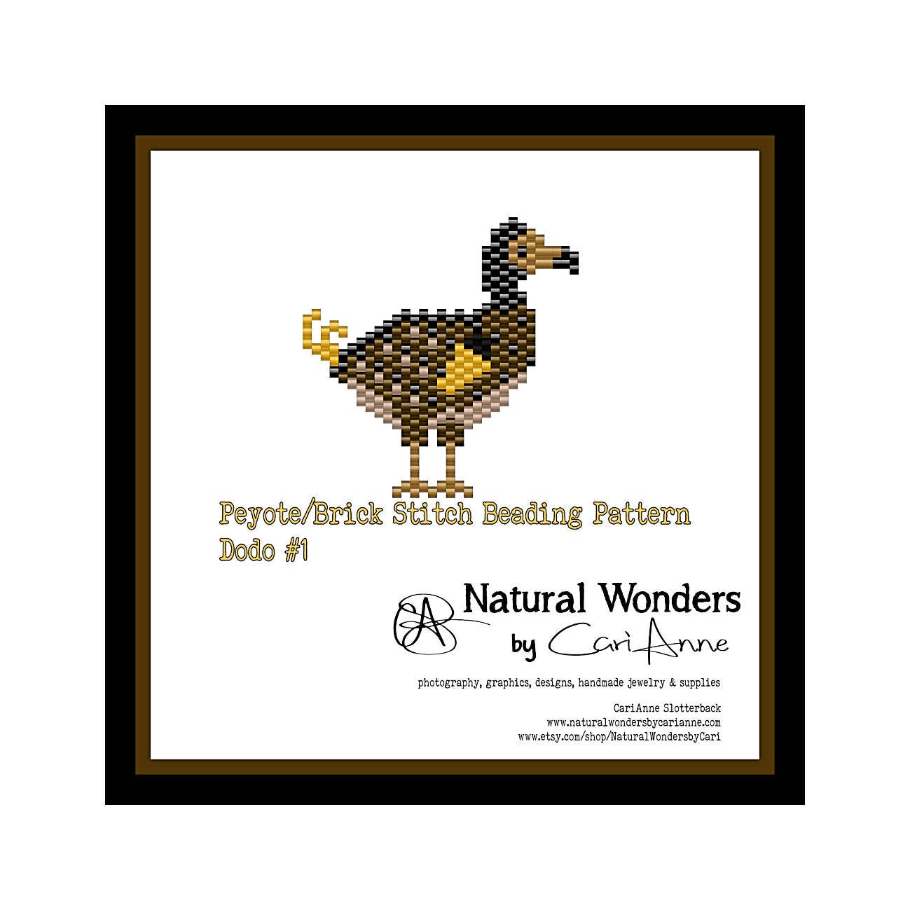 Dodo 4pc Brick / Peyote Stitch Pattern for Pendants, Earrings, Charms ...