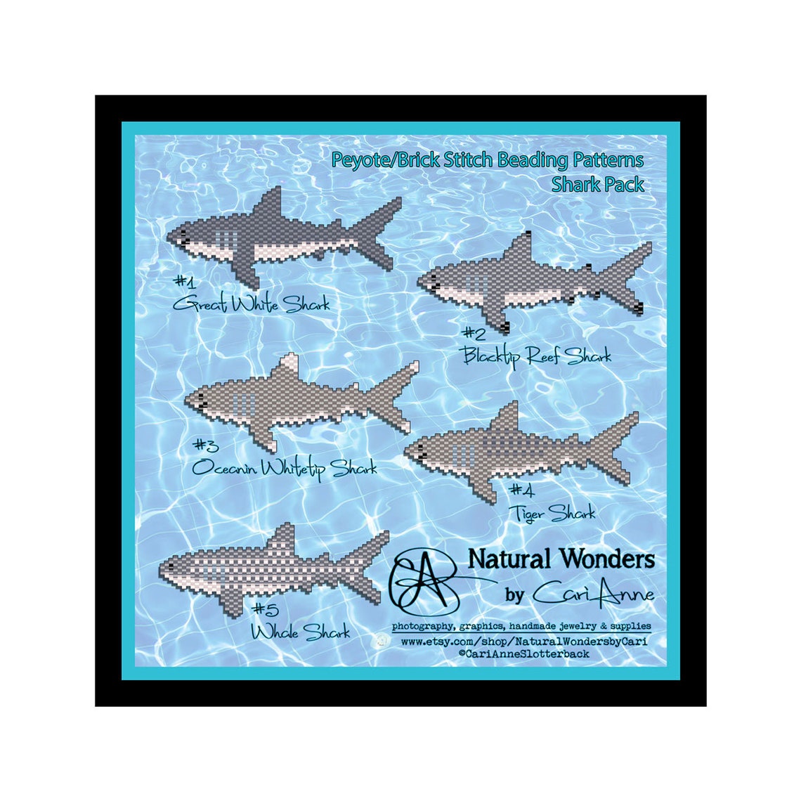 Shark 5pc Beading Pattern - Brick Stitch Patterns - Beaded Shark ...