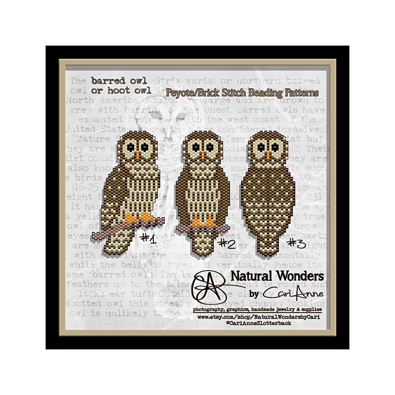 Barred Owl 3pc Brick/peyote Stitch Beading Patterns for Jewelry ...