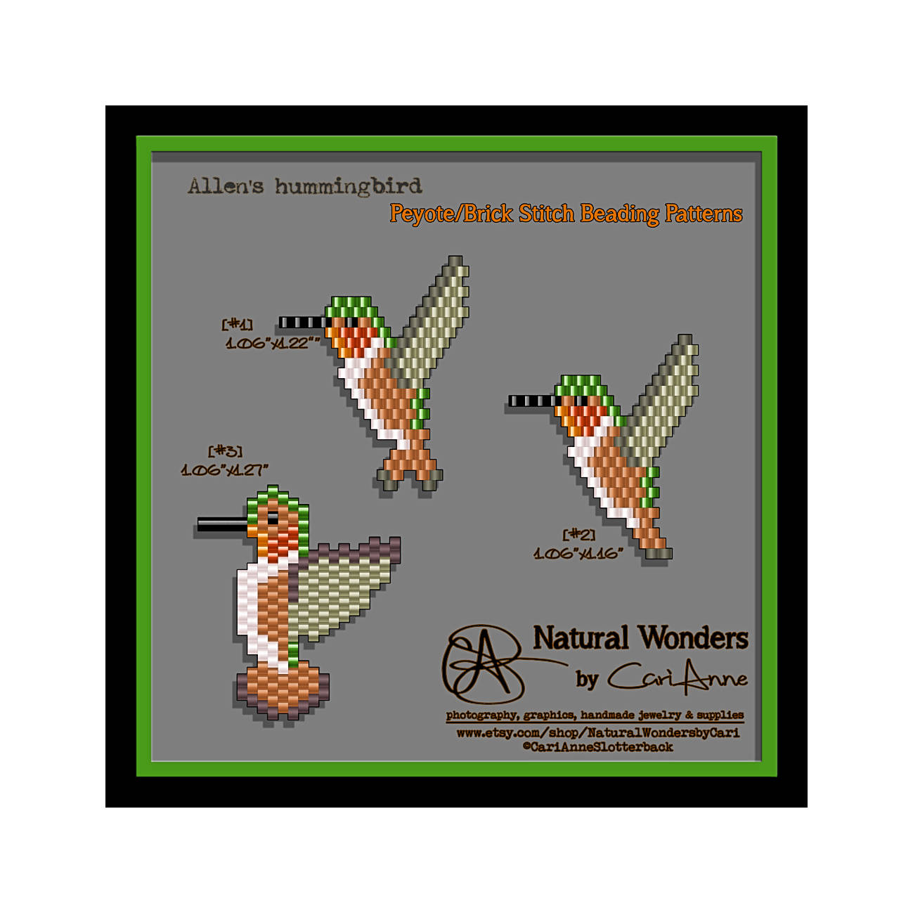 Allen's Hummingbird (3pc) Brick/peyote Stitch Beading Pattern ...