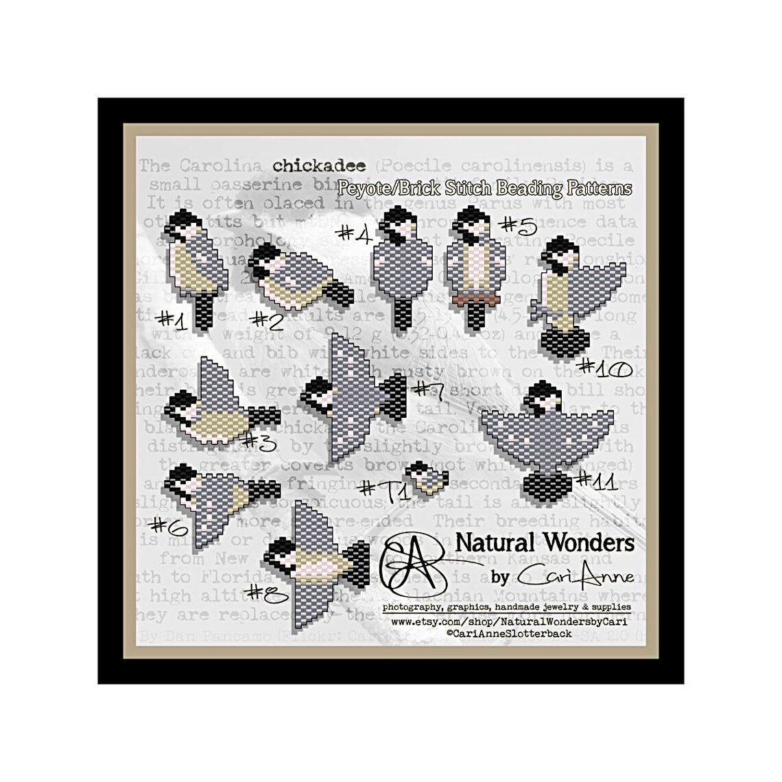 Chickadee (11pc) Brick / Peyote Stitch Patterns for Pendants, Charms ...