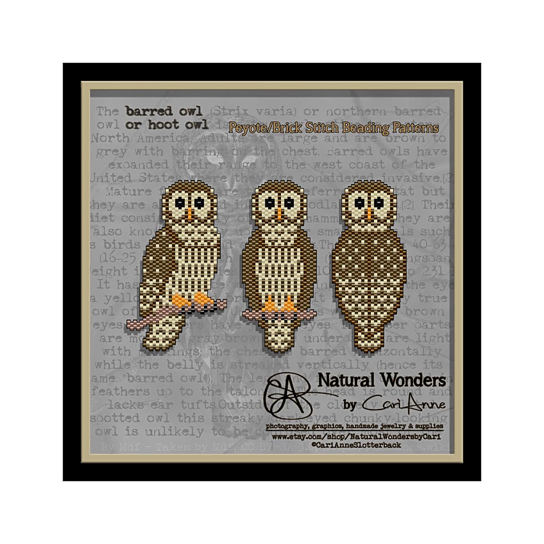 Barred Owl 3pc Brick/peyote Stitch Beading Patterns for Jewelry ...
