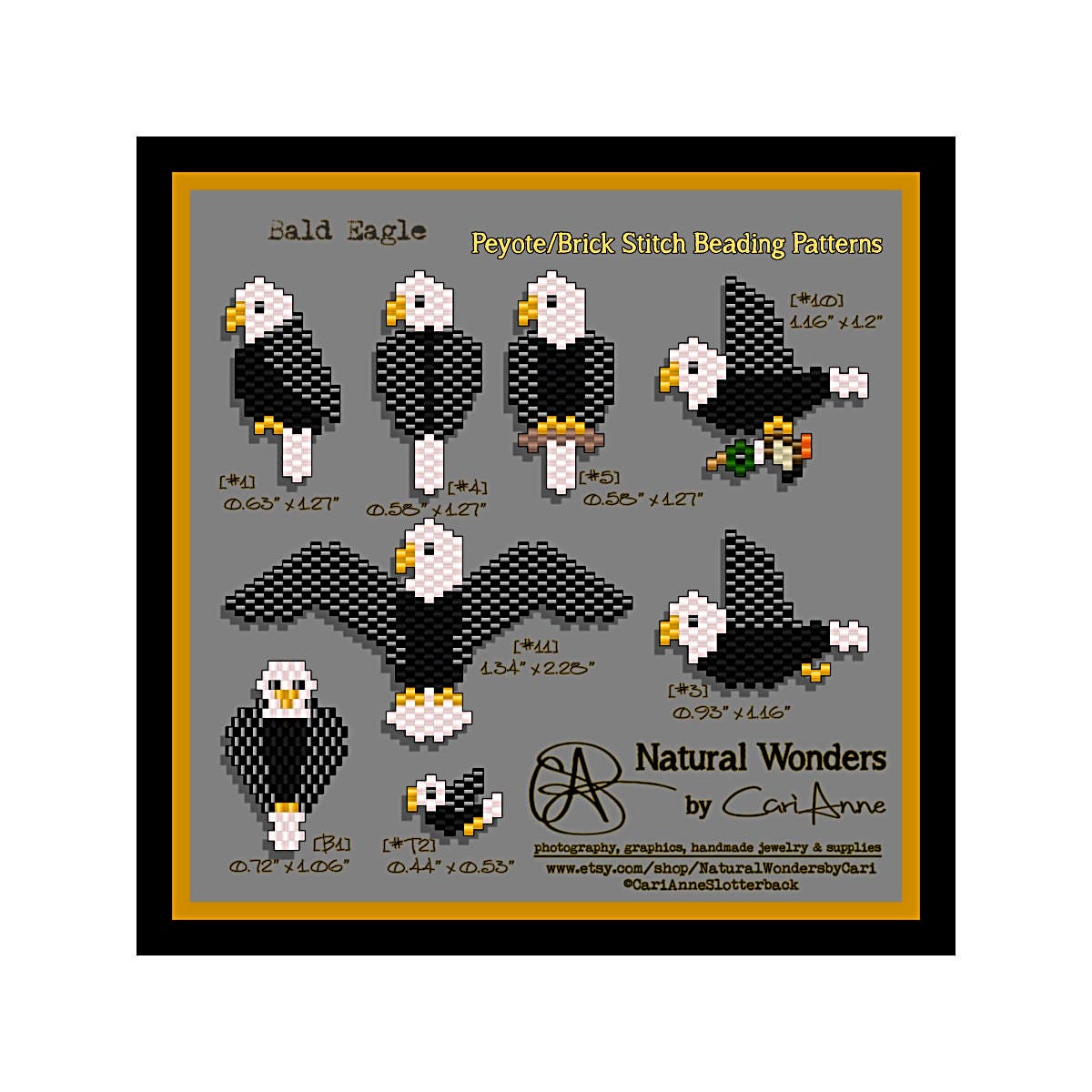 Bald Eagle (8pc) Peyote / Brick Stitch Beading Patterns for Pendants ...