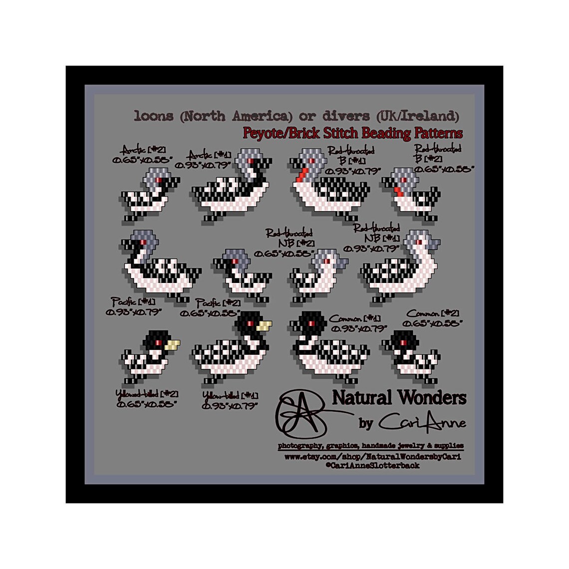 Loon/Diver beading pattern pack for pendants charms | Etsy