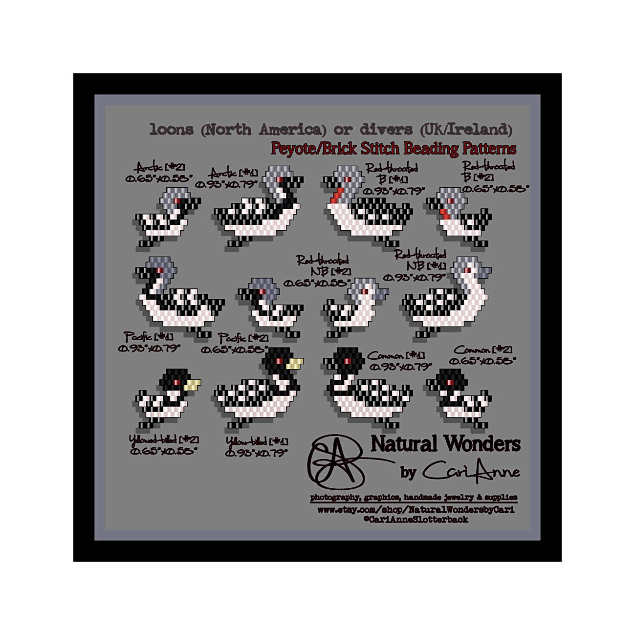 Loon/Diver beading pattern pack for pendants charms | Etsy