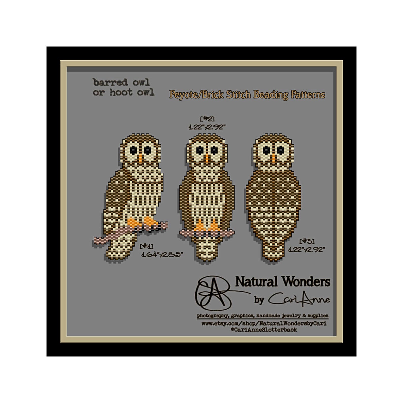 Barred Owl 3pc Brick/peyote Stitch Beading Patterns for Jewelry ...