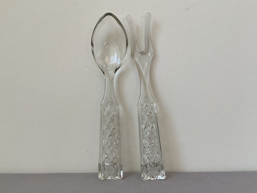 Vintage Clear Depression Glass Fork and Spoon Serving Set - Etsy