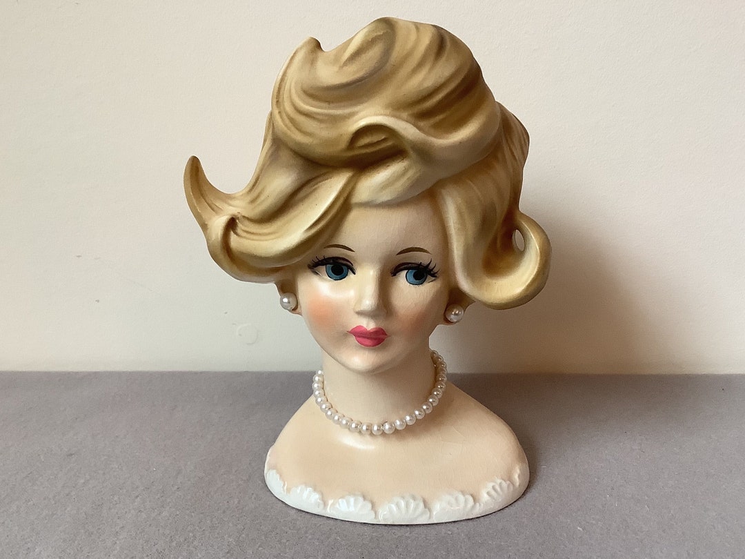 Vintage Lady Head Vase LEGO Japan Blonde Hair, Blue Eyes, Pearl ...