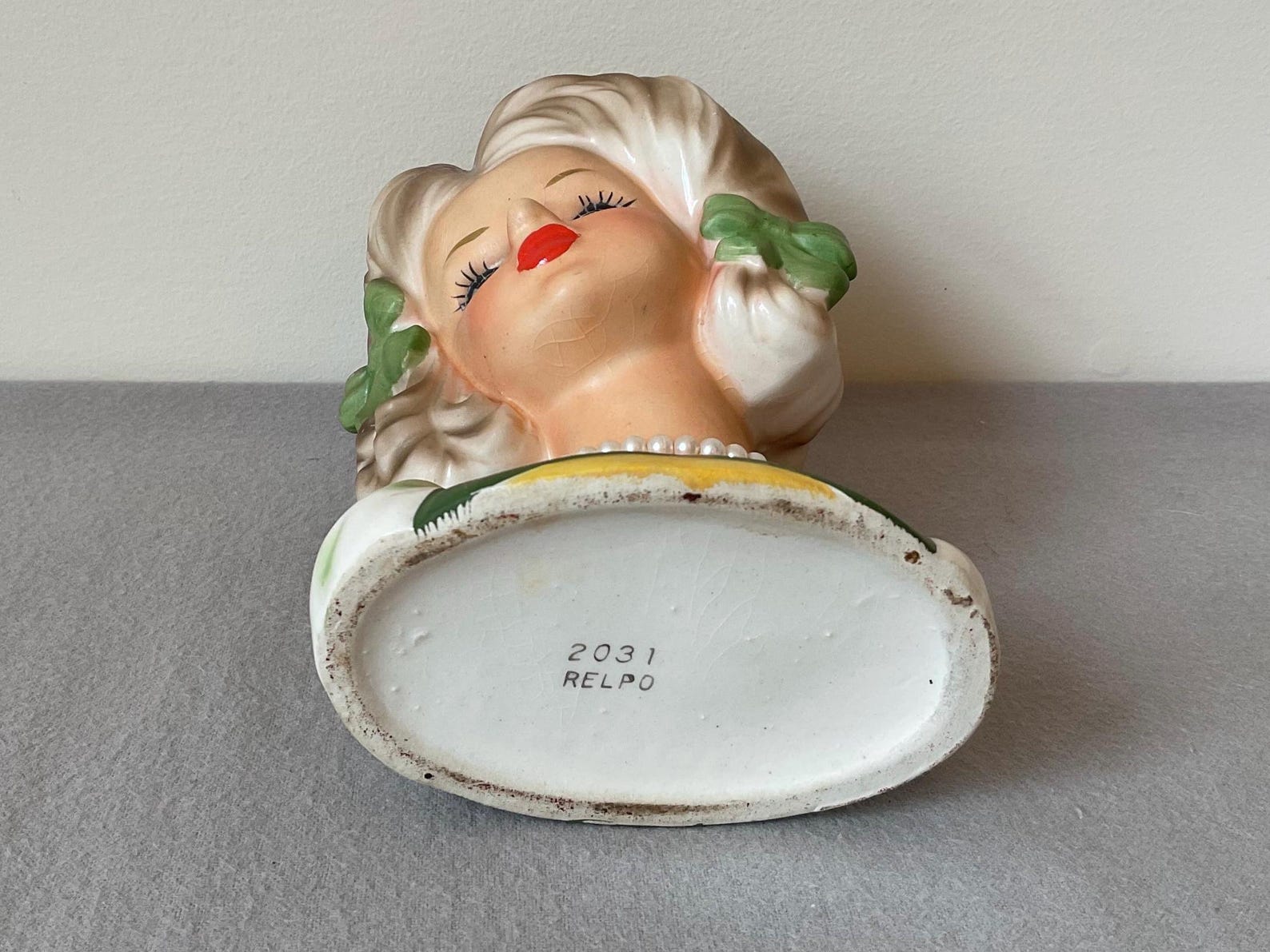 Vintage Young Lady Head Vase Relpo 2031 Green Dress and Bows Pearls - Etsy