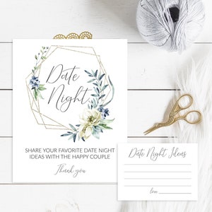 Date Night Ideas Printable, Floral Date Night Ideas Sign and Cards ...