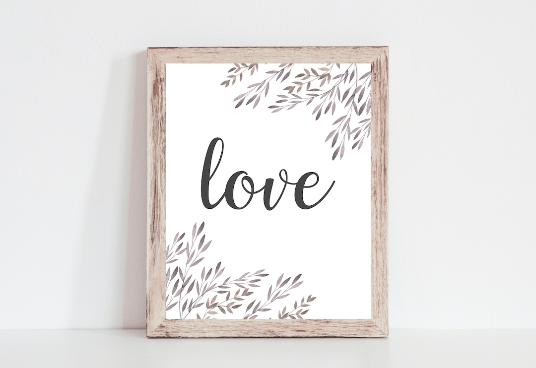 Love Printable Instant Download, Floral, Simple Print, Gray and Purple ...