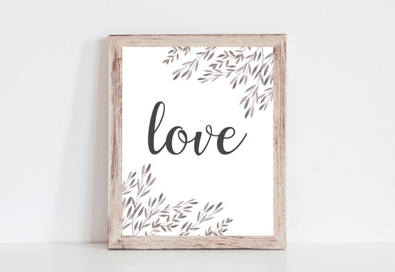Love Printable Instant Download Floral Simple Print Gray | Etsy