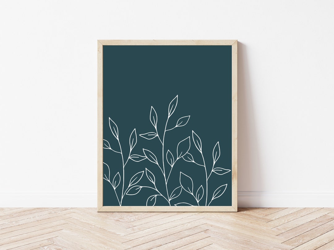 Botanical Printable, Navy Plant Print, Teal Botanical Print, Modern ...