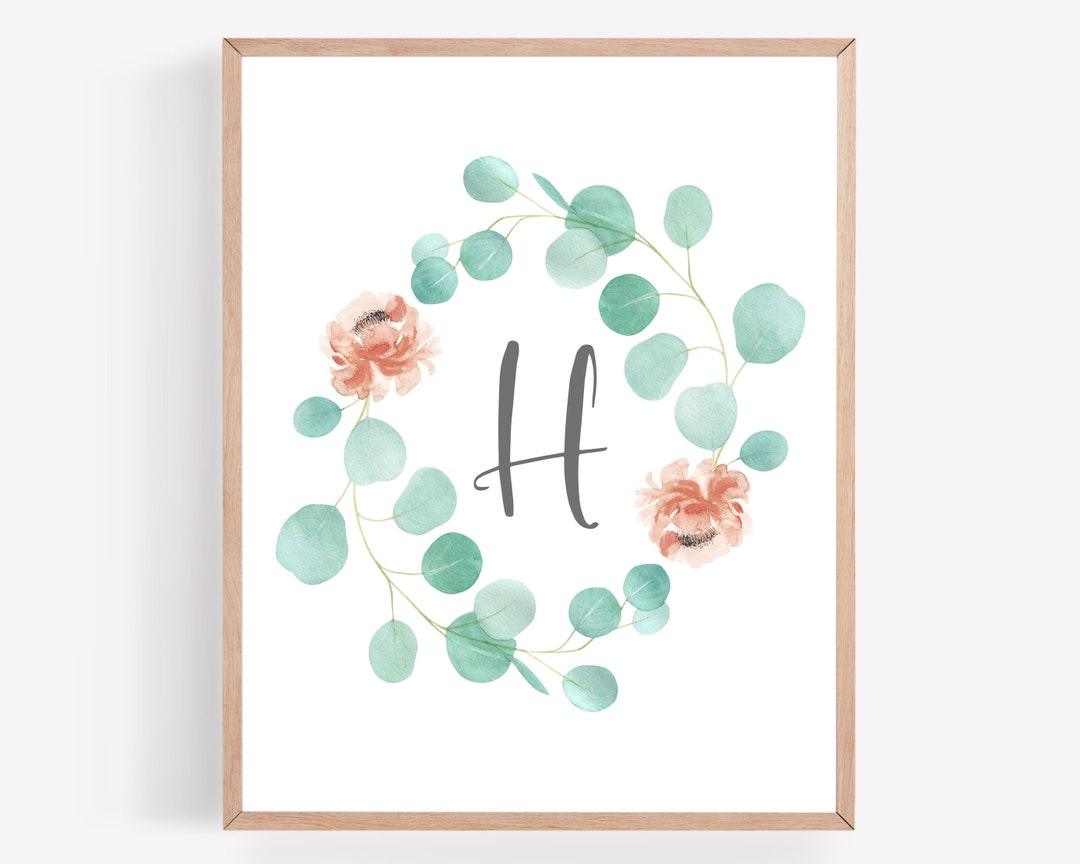 H Initial Printable, Monogram Printable, Eucalyptus Printable, Wreath ...