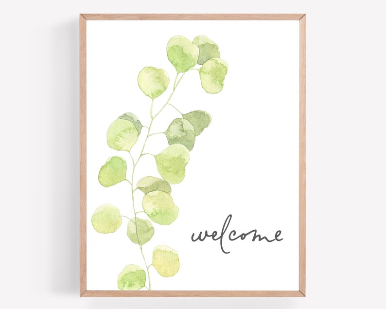 Welcome Botanical Printable, Welcome Sign, Welcome Wall Art, Green ...