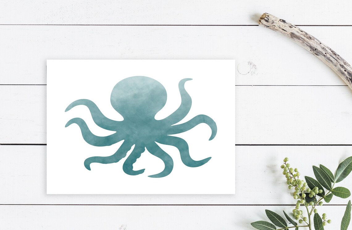Watercolor Octopus Printable Instant Download, Blue Octopus, Sea ...