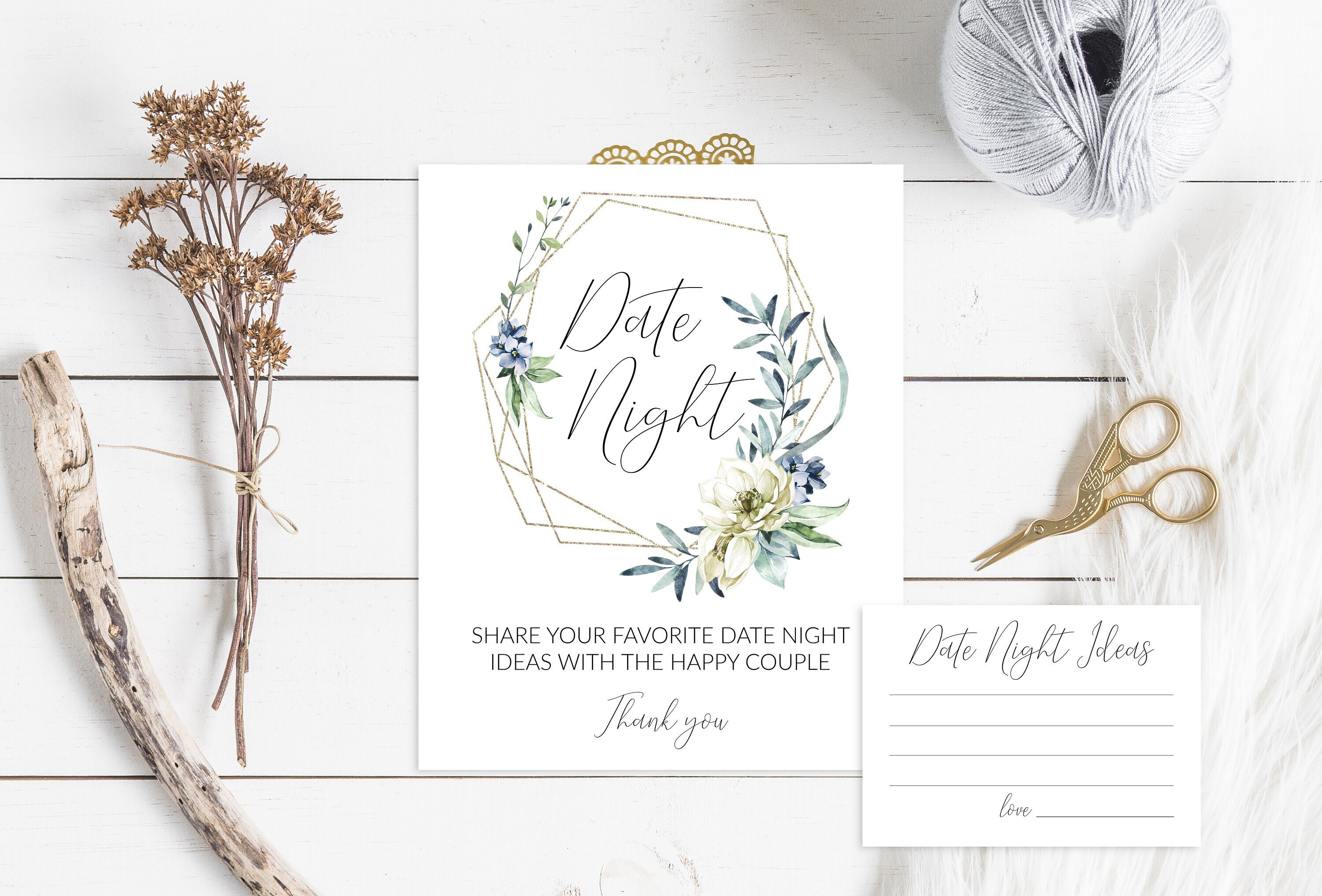 Date Night Ideas Printable, Floral Date Night Ideas Sign and Cards ...