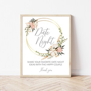 Date Night Ideas Printable, Floral Date Night Ideas Sign and Cards ...