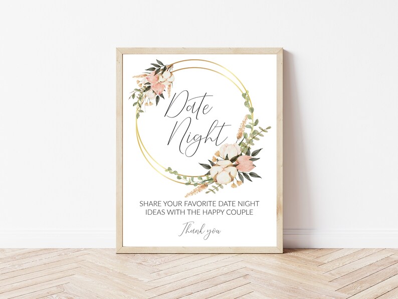 Date Night Ideas Printable, Floral Date Night Ideas Sign and Cards ...