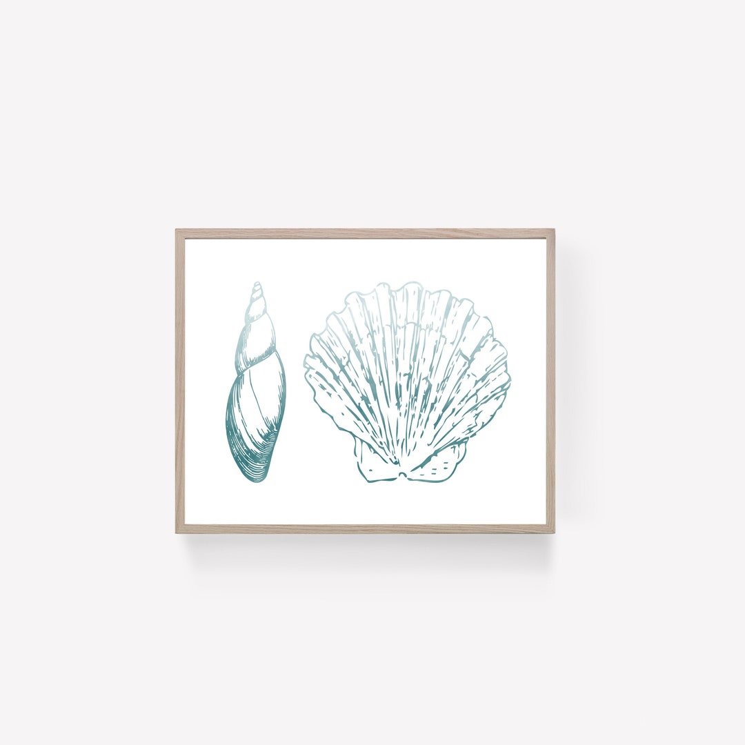 Blue Sea Shells Printable, Ombre Shell Print, Nautical Wall Art ...