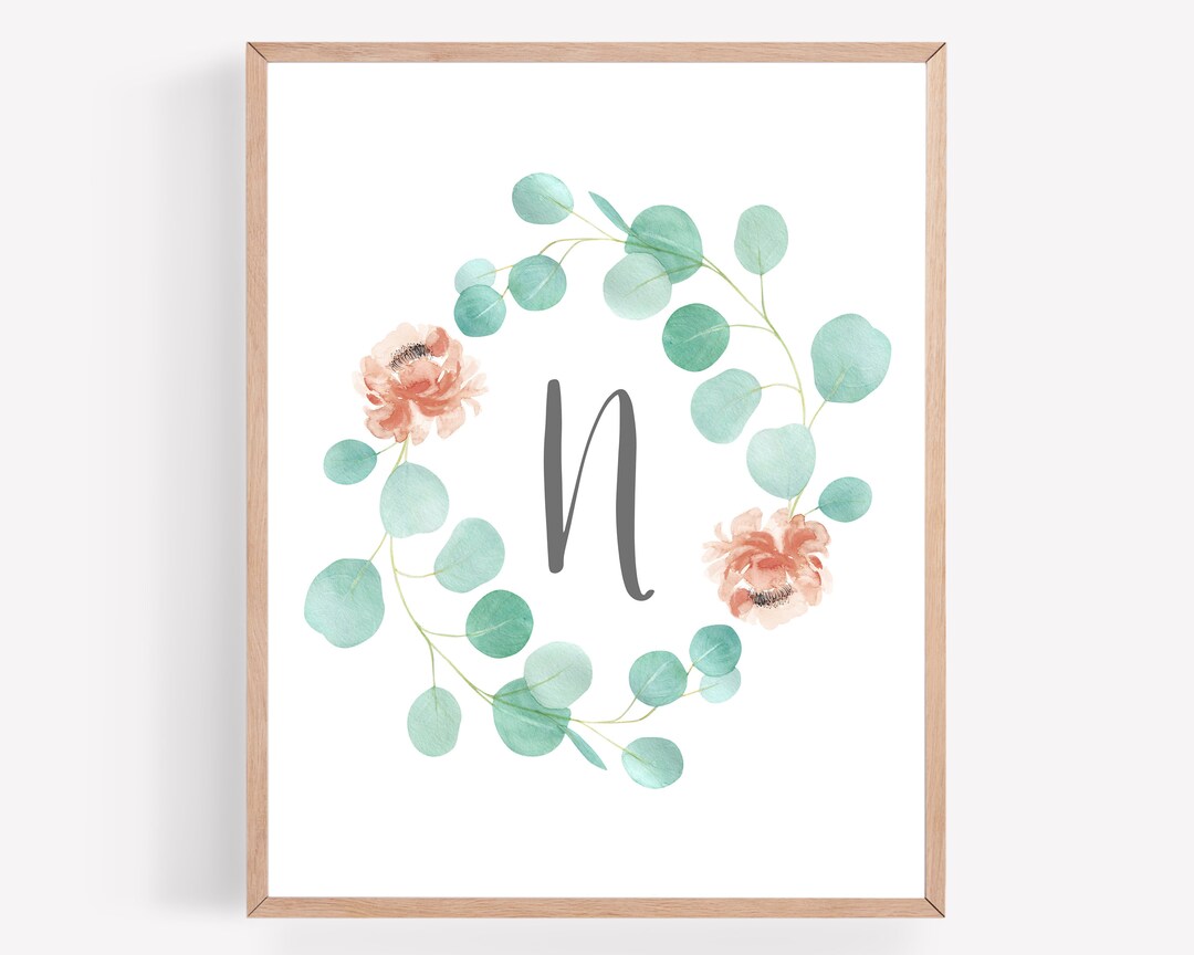N Initial Printable, Monogram Printable, Eucalyptus Printable, Wreath ...