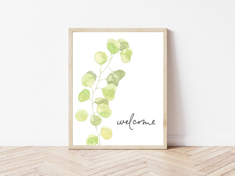 Welcome Botanical Printable, Welcome Sign, Welcome Wall Art, Green ...