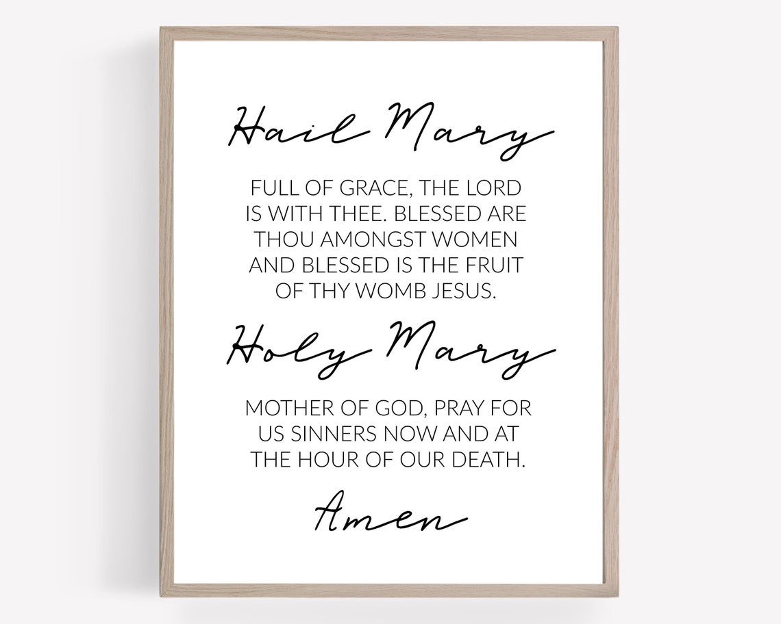 Hail Mary Prayer Printable, Holy Mary Print, Catholic Prayers ...