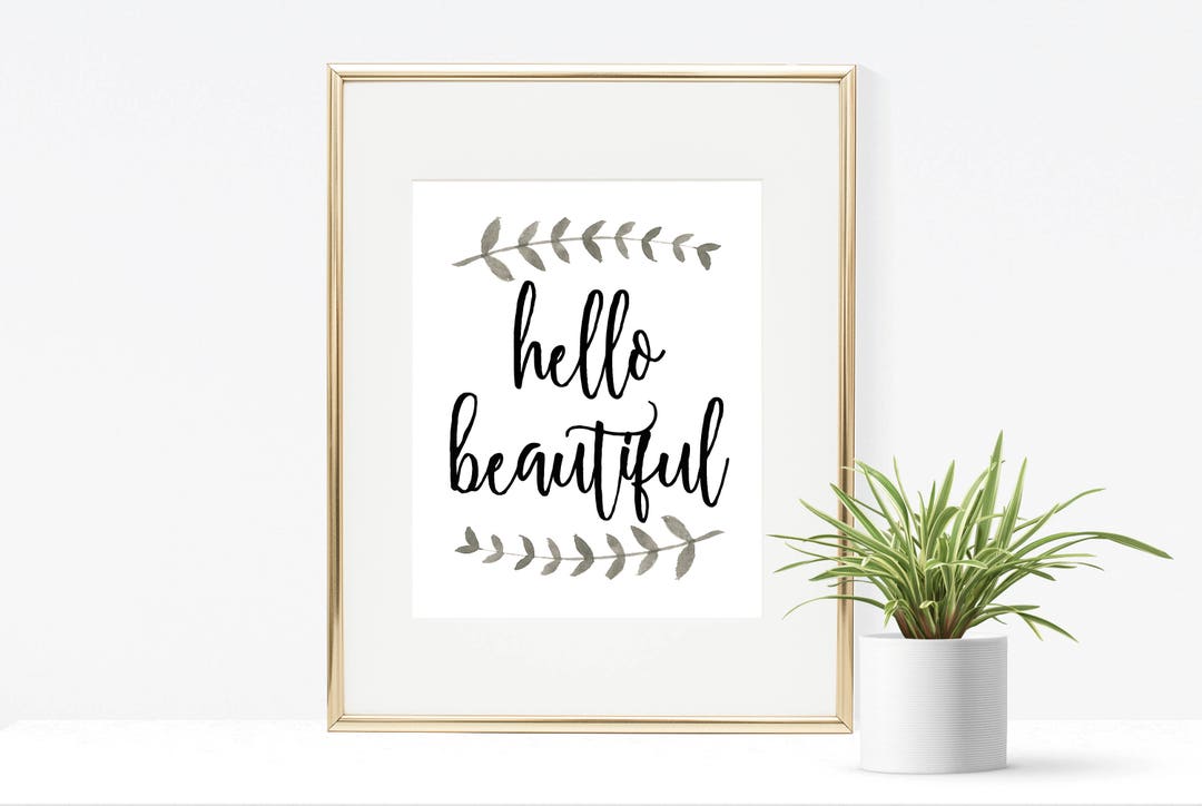 Hello Beautiful Printable Instant Download, Greenery, Home Decor, Dorm ...