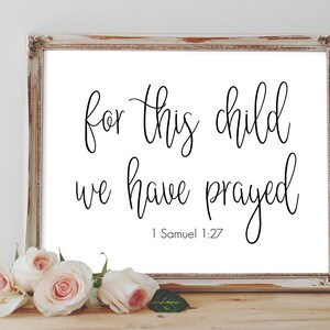 For This Child We Have Prayed Printable, Religious Print, Bible Verse ...