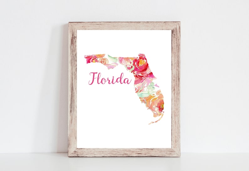 Floral Florida Printable - State Printable, Instant Download, Home ...