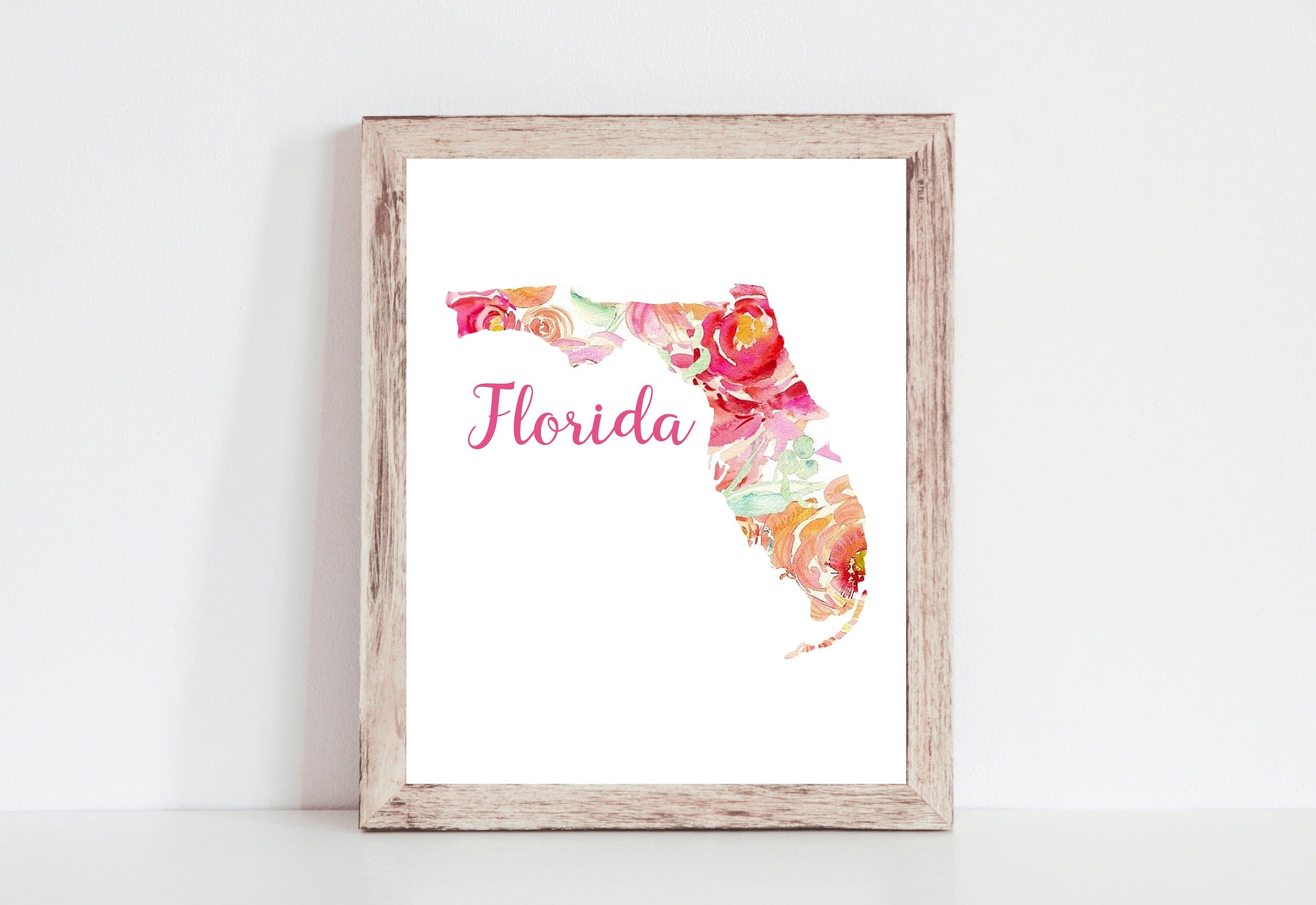 Floral Florida Printable State Printable, Instant Download, Home Decor ...