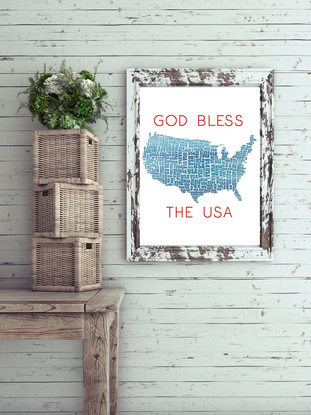 God Bless the USA Printable, 4th of July Decor, American Wall Art, Red ...
