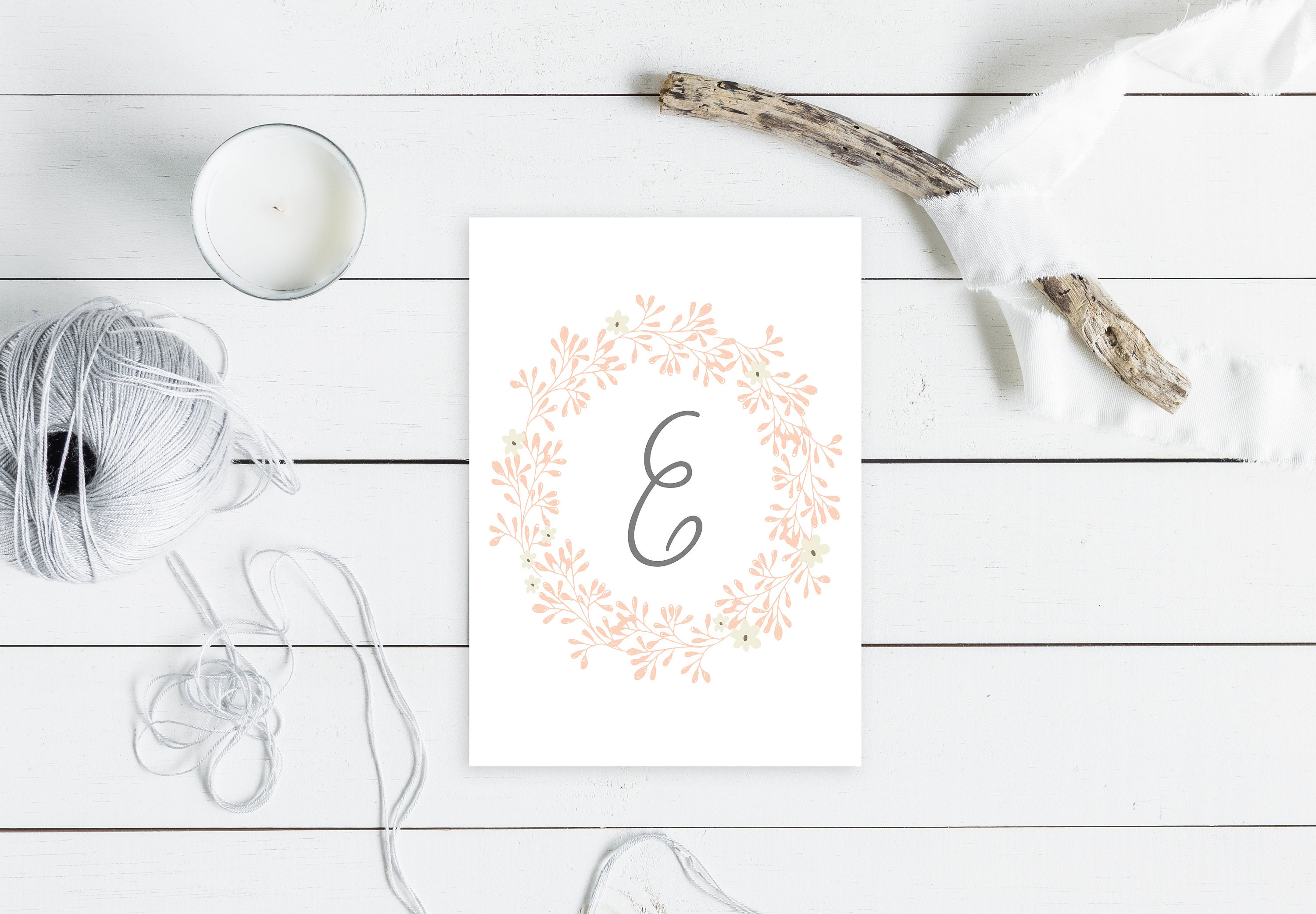 E Initial Flower Wreath Printable Instant Download, Initial Printable ...