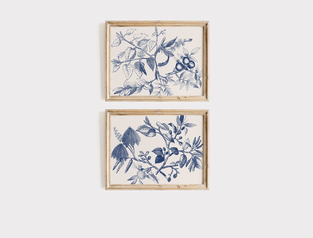 Navy Botanical Printables, Set of 2 Printables, Floral Printables ...