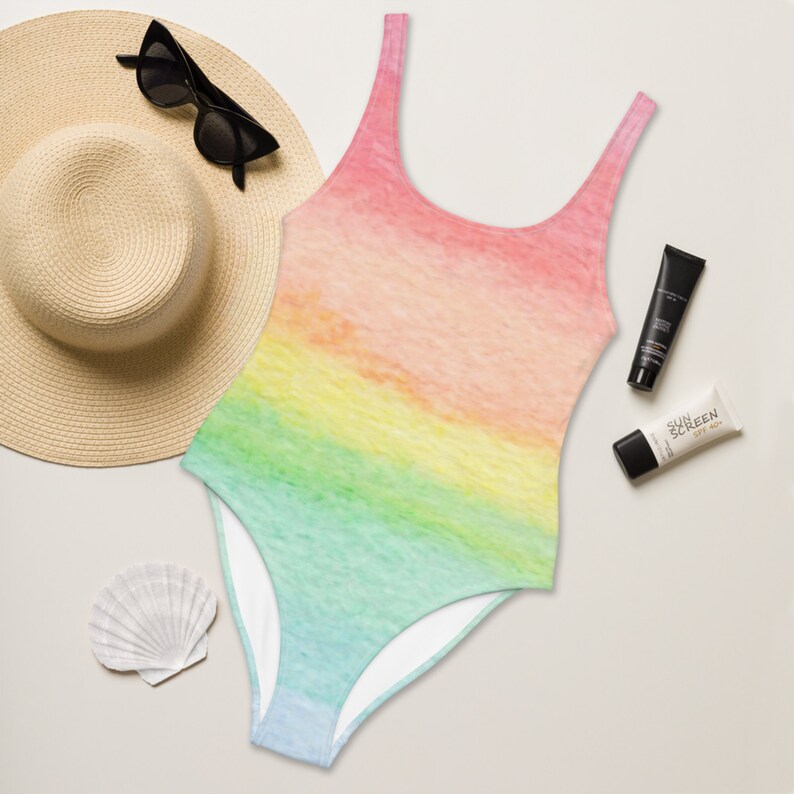 Pastel Rainbow Swimsuit for Women One Piece Rainbow Bathing - Etsy