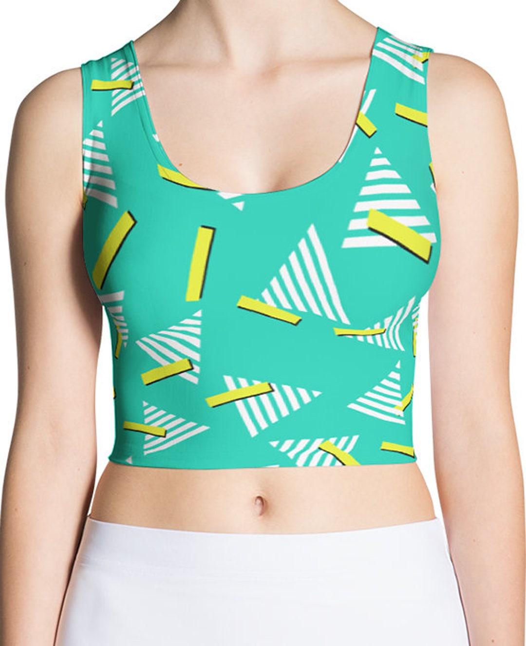 90s Crop Top Printed With Triangles, Memphis, Geometric, Vaporwave ...